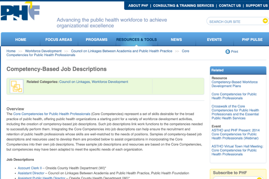 Competency-Based Job Descriptions - Public Health Infrastructure Grant