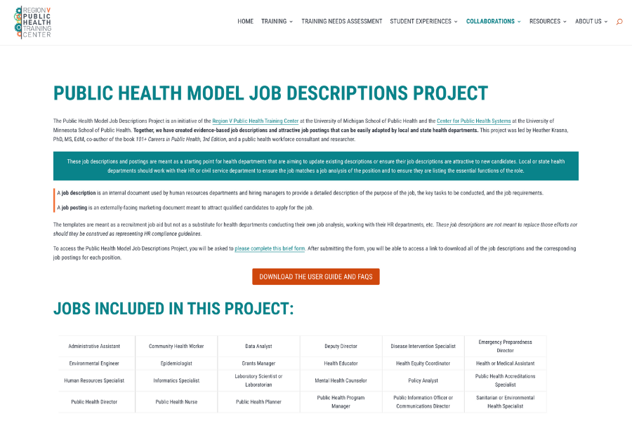 Public Health Model Job Descriptions Project - Public Health ...
