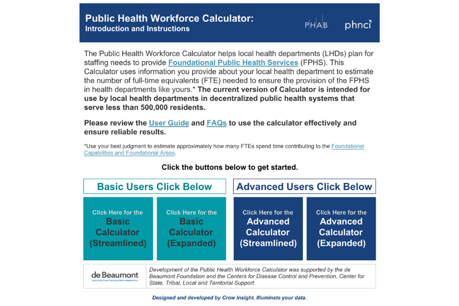 Workforce Calculator - Public Health Infrastructure Grant